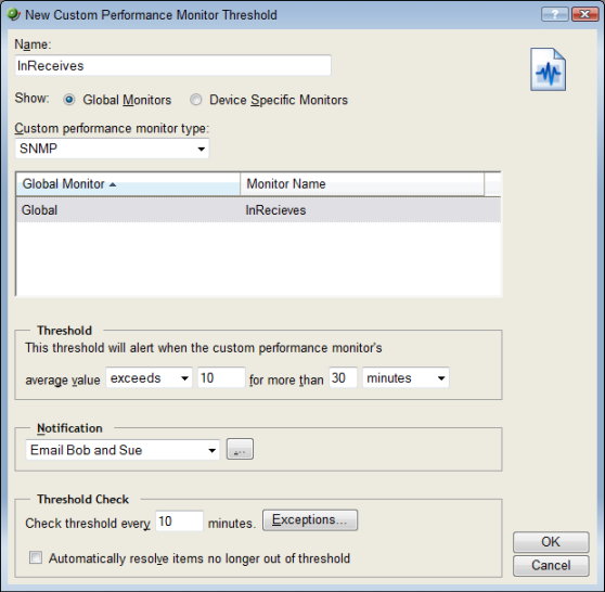 Configuring a custom performance monitor threshold